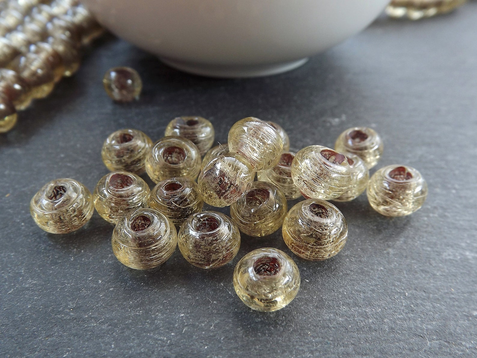 Beige Clear Rustic Glass Bead, Traditional Turkish Artisan Handmade ...