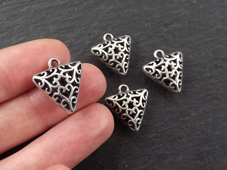 Filigree Triangle Charms, Pillow Charms, Puff Charms, Hollow Triangle ...