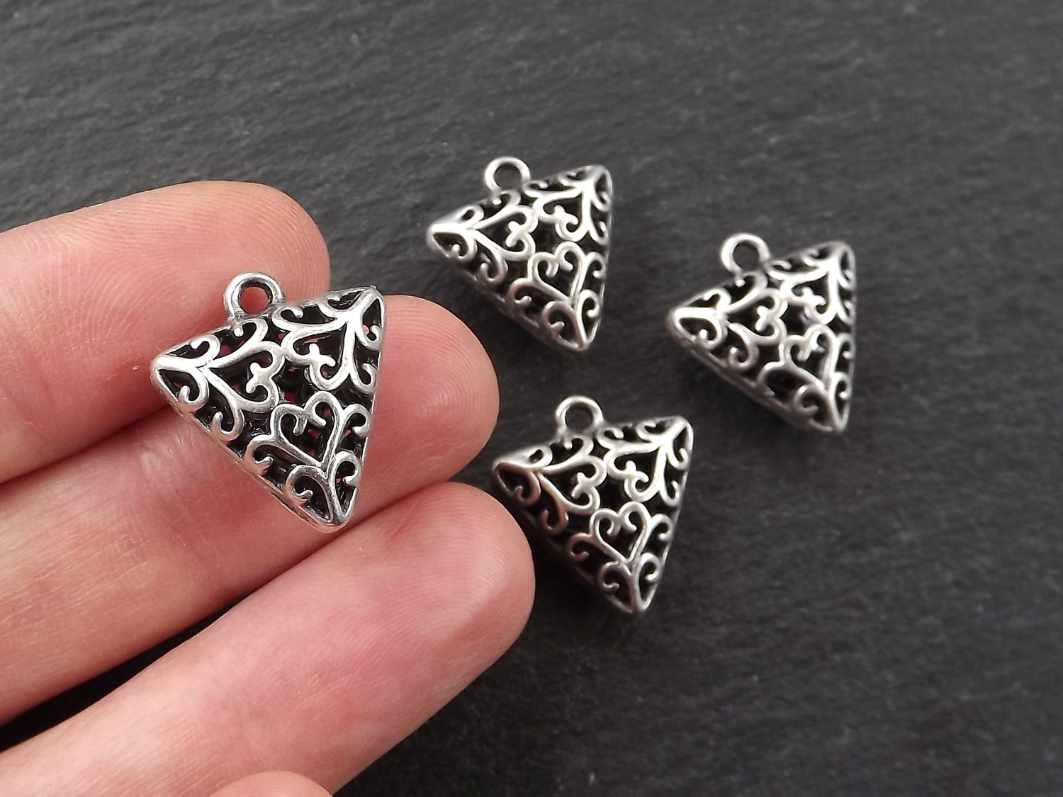 Filigree Triangle Charms, Pillow Charms, Puff Charms, Hollow Triangle ...