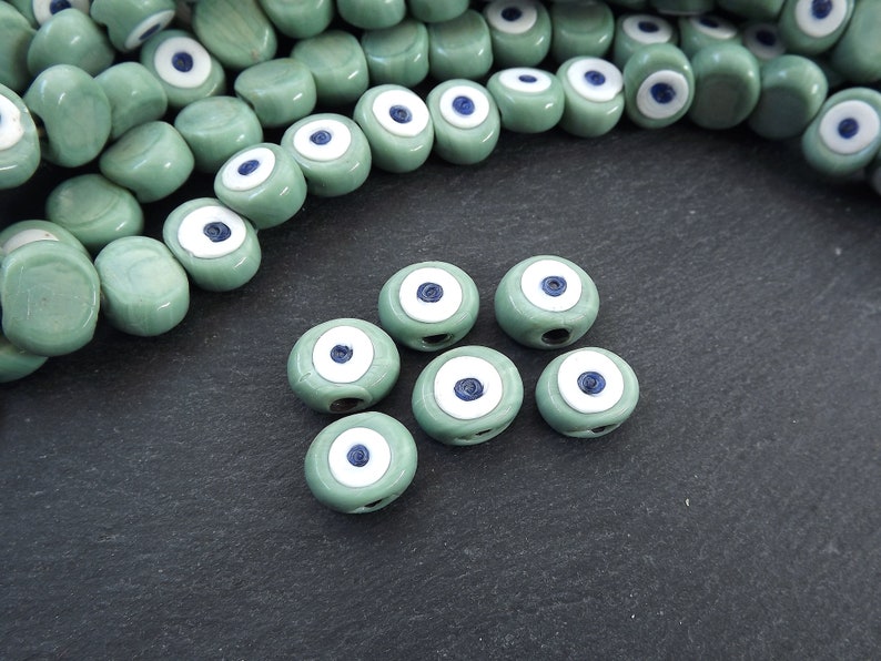 6 Seafoam Green Evil Eye Nazar Glass Bead Traditional Turkish - Etsy