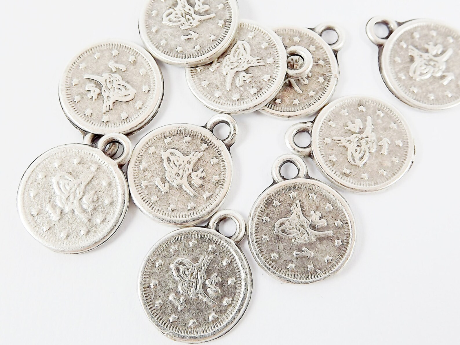 10 Large Round Chunky Coin Charms Matte Silver Plated - Etsy