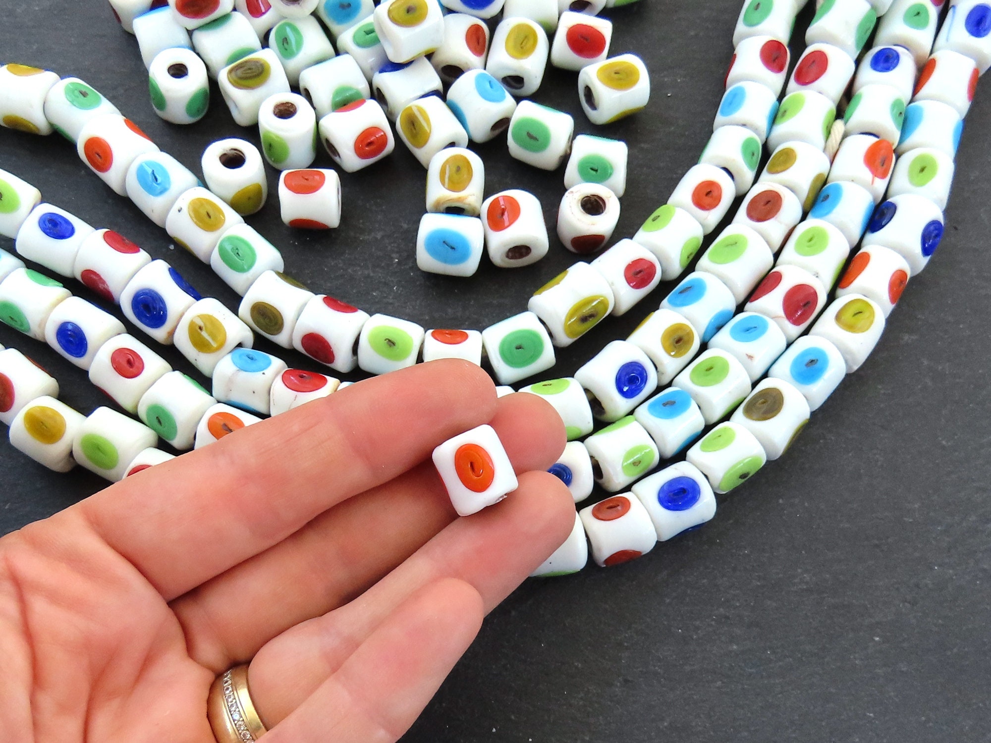 White Evil Eye Beads, Rainbow Colorful Glass Eye Beads, Tube Beads ...