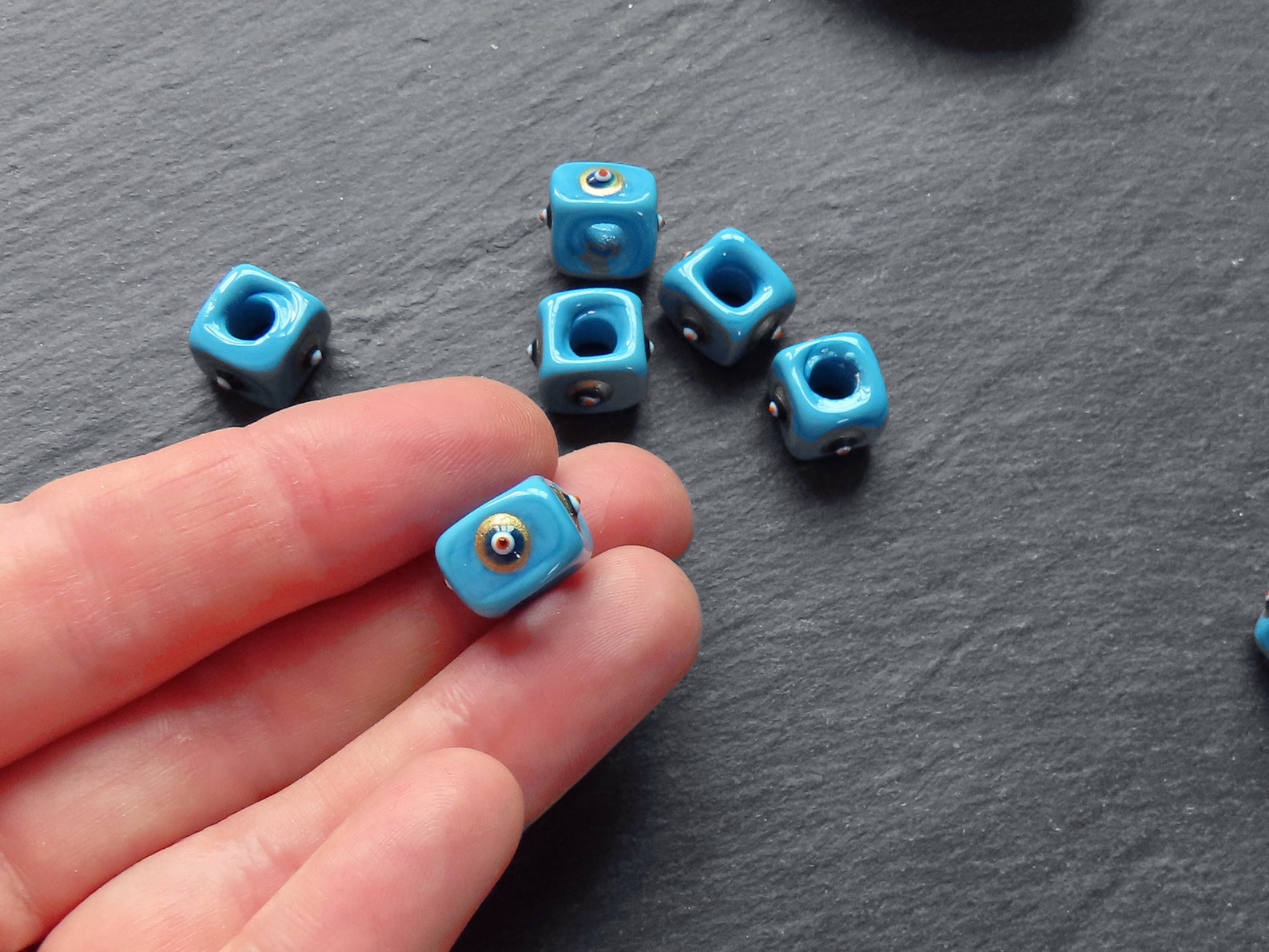 Turquoise Blue Square Evil Eye Beads, Protective Turkish Nazar Amulet ...
