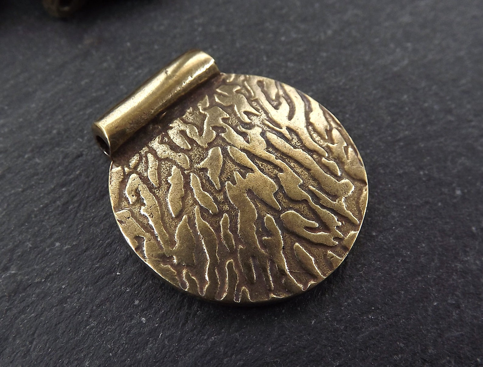 Semi Circle Pendant Textured Pendant Semi Circle Bead Bark | Etsy