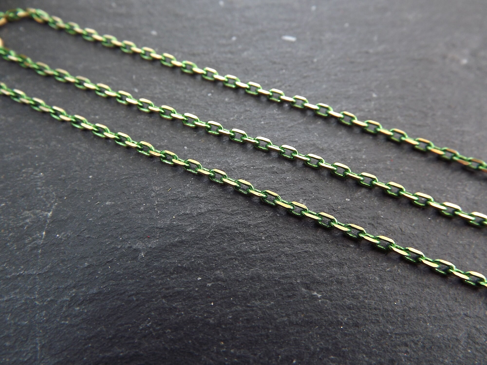 3 X 2mm Green Gold Diamond Cut Cable Chain, Delicate Oval Link Moss ...