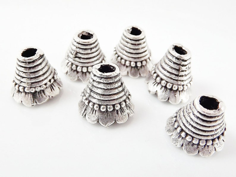 6 Rustic Scalloped Round Cone Beadcaps - Matte Silver Plated - Etsy