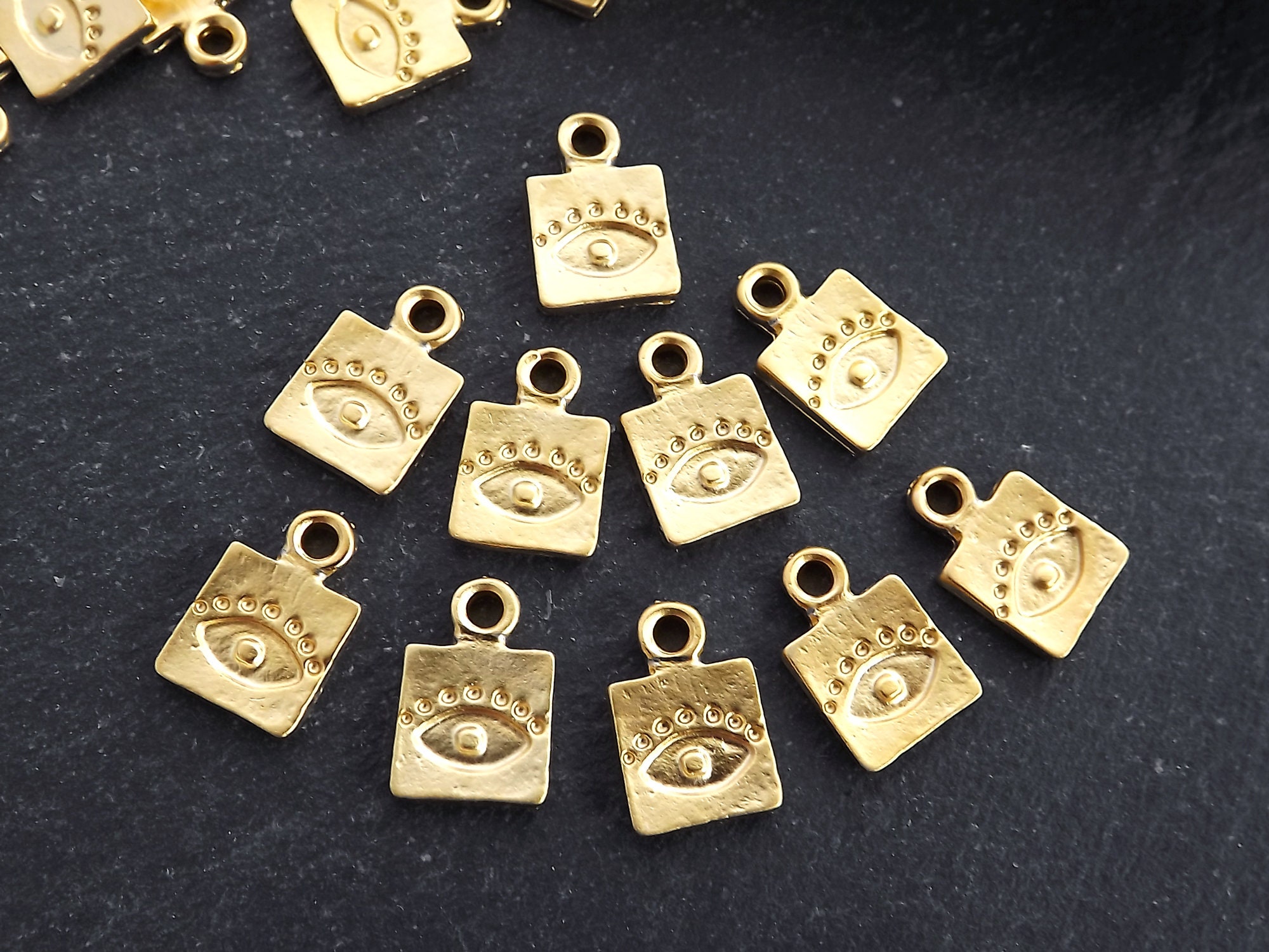 Gold Mini Square Evil Eye Pendant Charms Good Luck Protective - Etsy