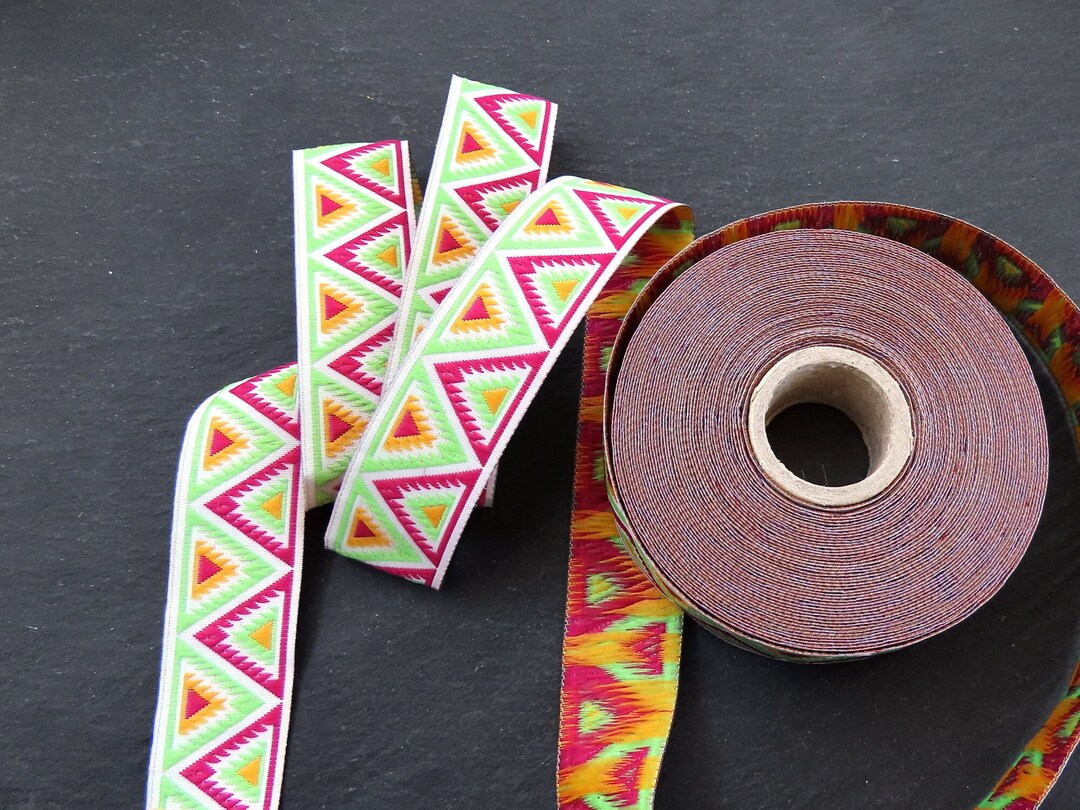 Triangle Jacquard Ribbon 10m Spool, Hot Pink Lime Green Chevron Trim ...