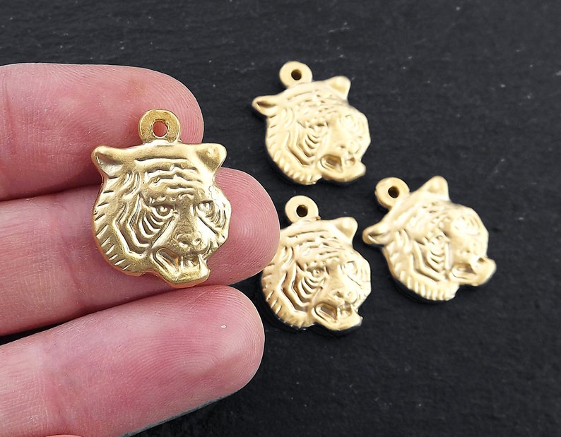 Gold Tiger Charms Tiger Pendant Fierce Tiger Face Tiger | Etsy