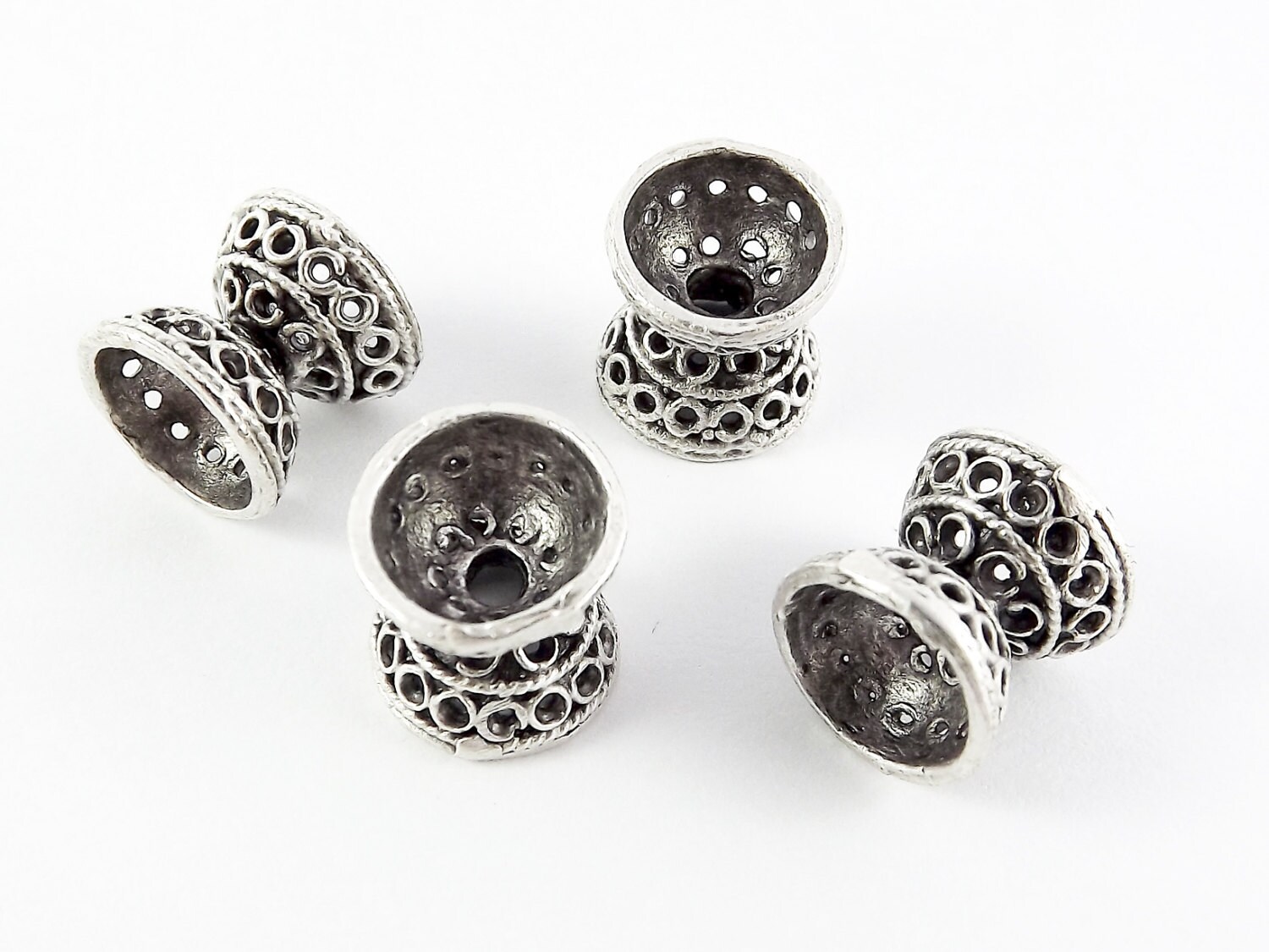 4 Tibetan Bali Style Double Bead End Caps Matte Silver - Etsy