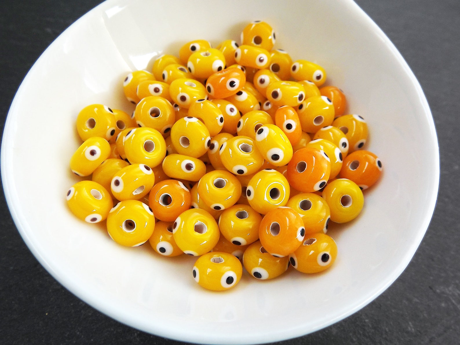 Yellow Evil Eye Beads Round Rondelle Evil Eye Lampwork - Etsy