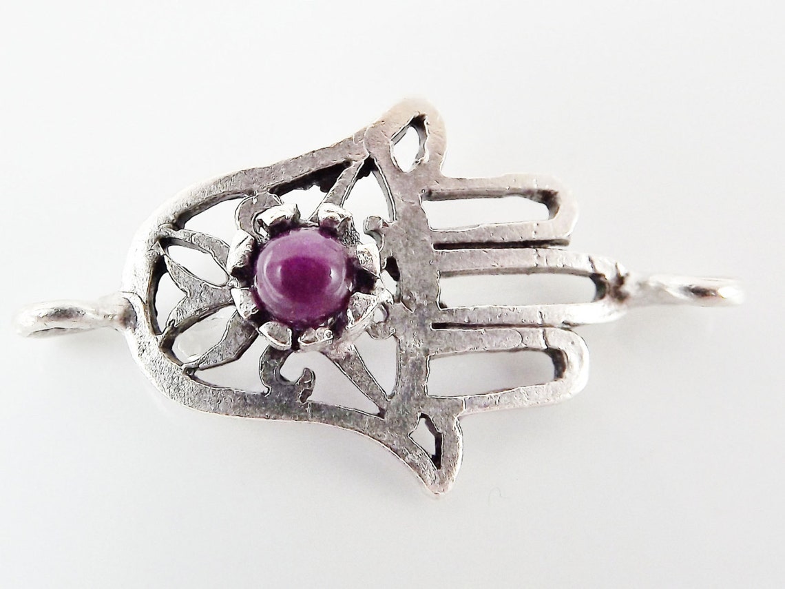 Hamsa Hand of Fatima Connector With Purple Jade Stone Matte | Etsy