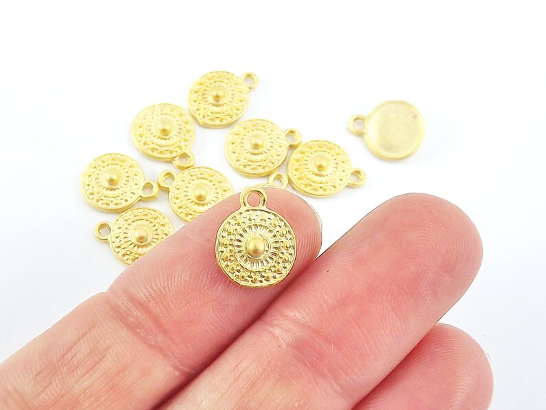 10 Mini Round Tribal Charms - 22k Matte Gold Plated - Etsy