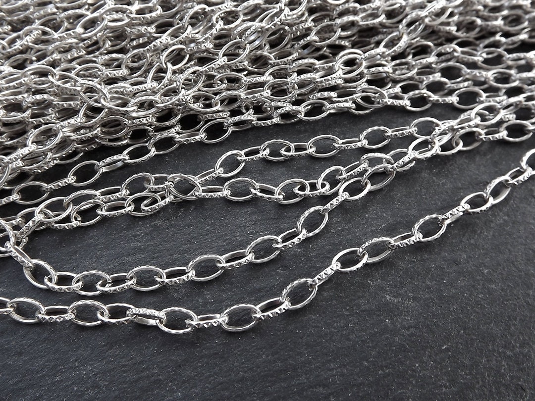Silver Oval Link Chain, Etched Chain, Silver Chain, Delicate Chain ...