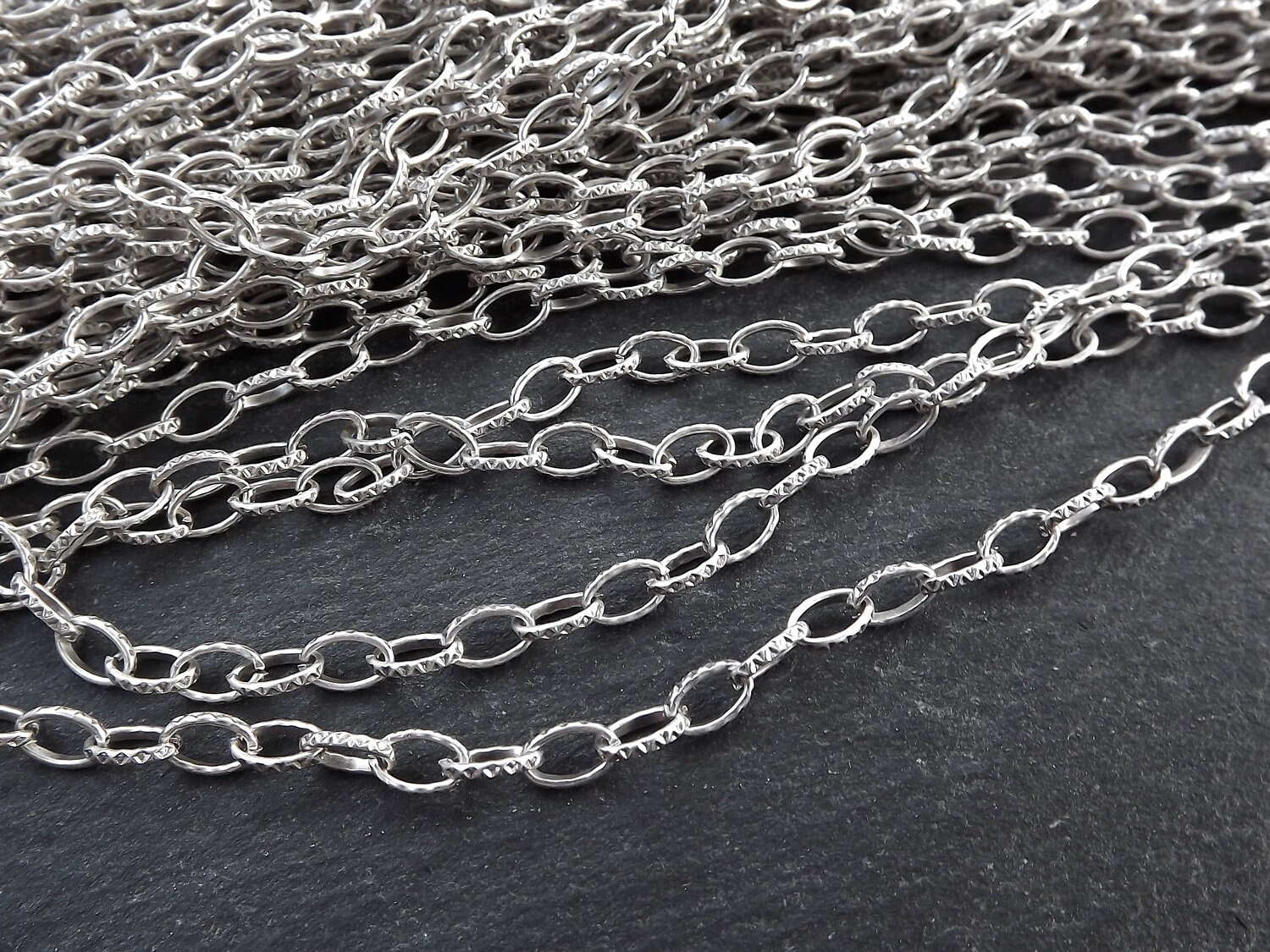 Silver Oval Link Chain Etched Chain Silver Chain Delicate | Etsy