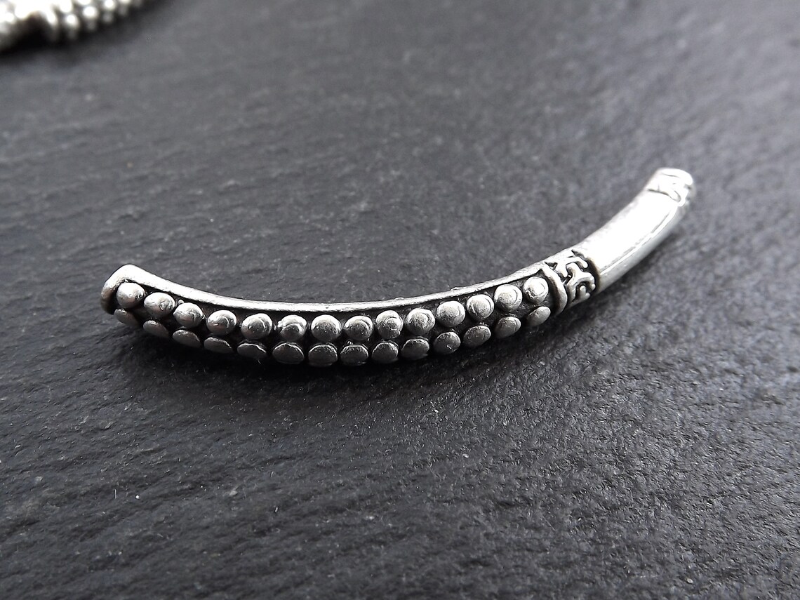 Dotted Bar Bead Silver Curve Bead Silver Tube Spacer Curve - Etsy