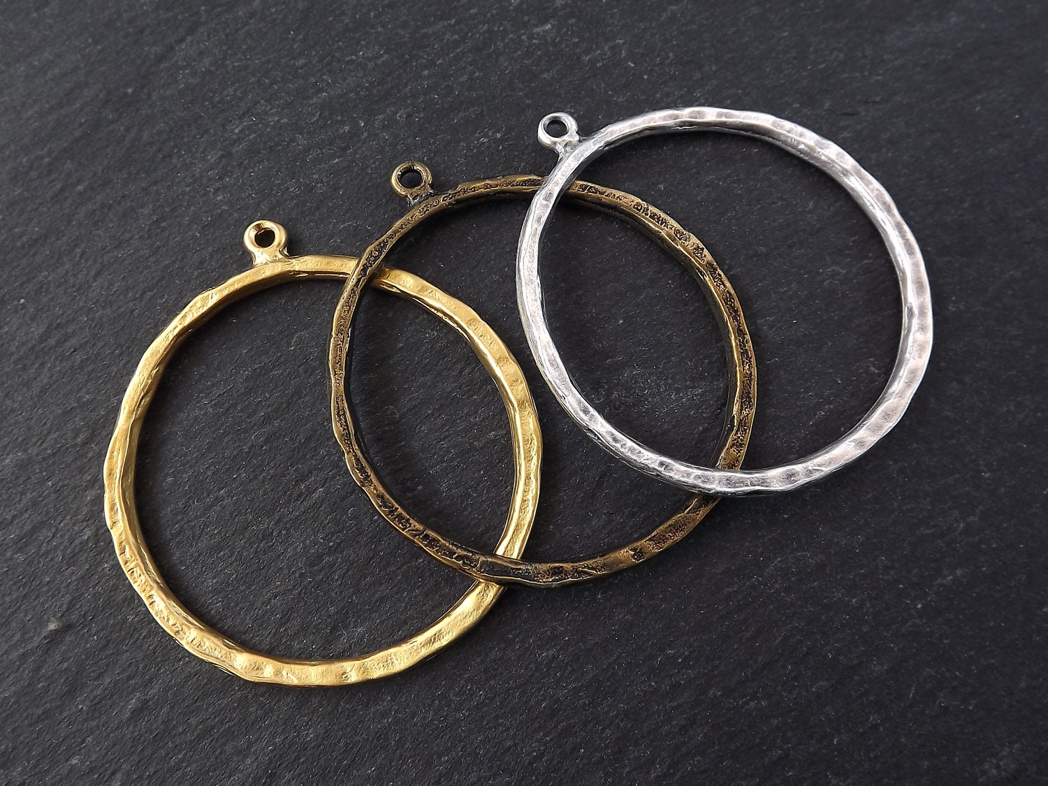 Round Circle Hoop Pendant, Silver Minimalist Loop Connector Link ...