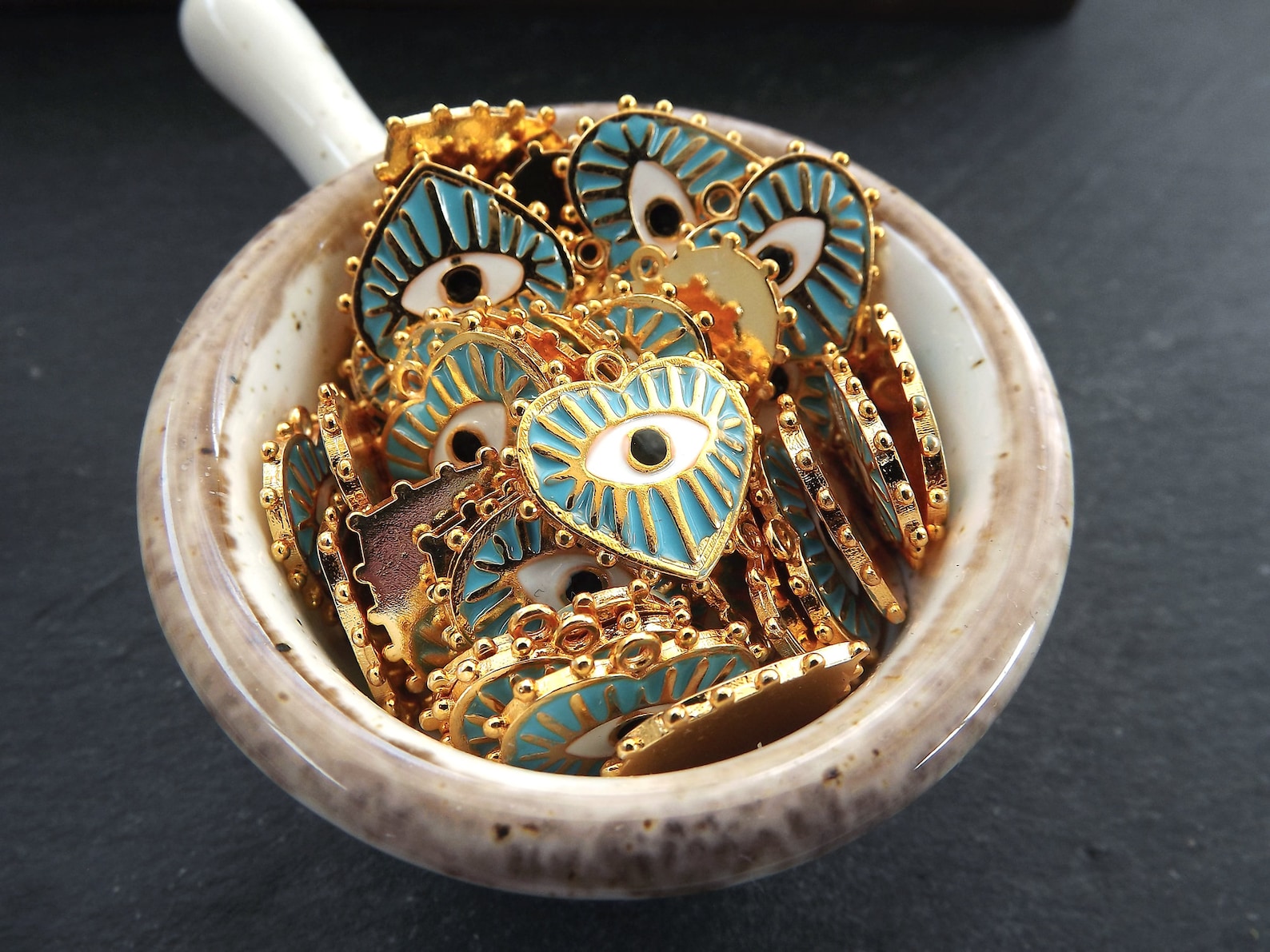 Evil Eye Heart Pendant Charms Pale Blue Evil Eye Enamel Evil - Etsy