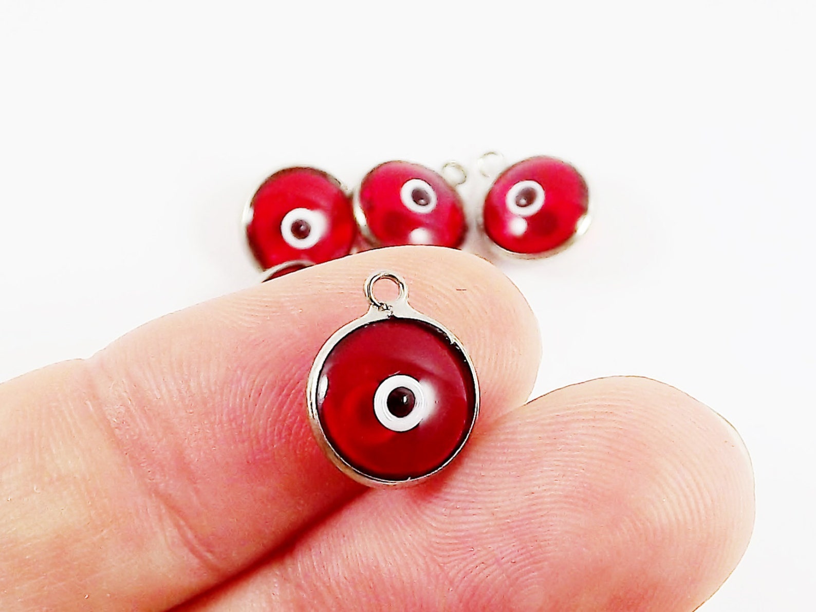 5 Translucent Red Evil Eye Nazar Artisan Glass Bead Charms | Etsy