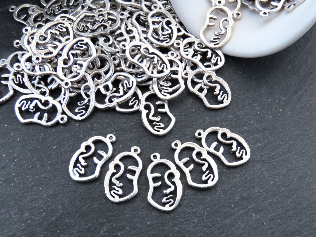 Small Face Pendant Charms, Female Face Outline Silhouette, Abstract ...