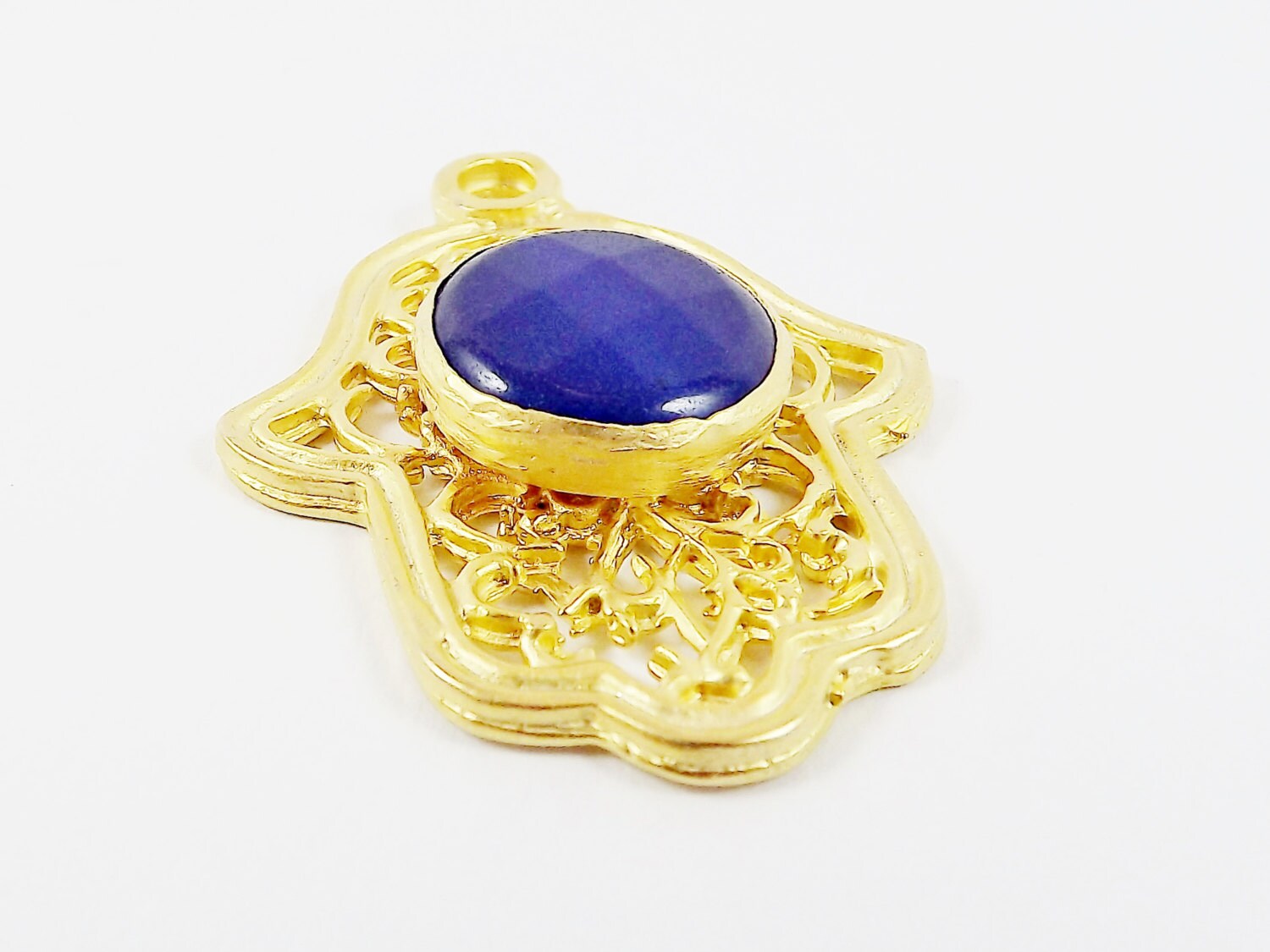 Curly Filigree Hamsa Hand of Fatima Pendant Royal Blue Jade- 22k Matte ...