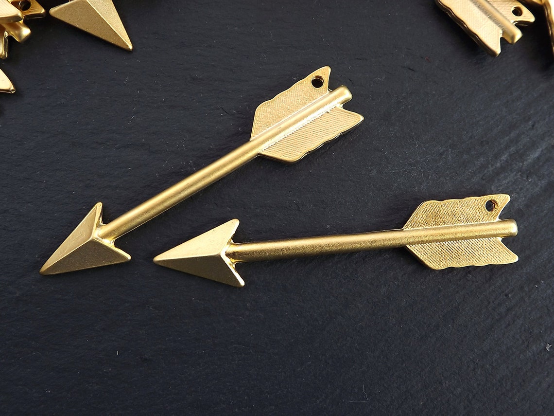Gold Arrow Pendant, Arrow Charm, Long Arrow, Archery Charm, Arrowhead ...