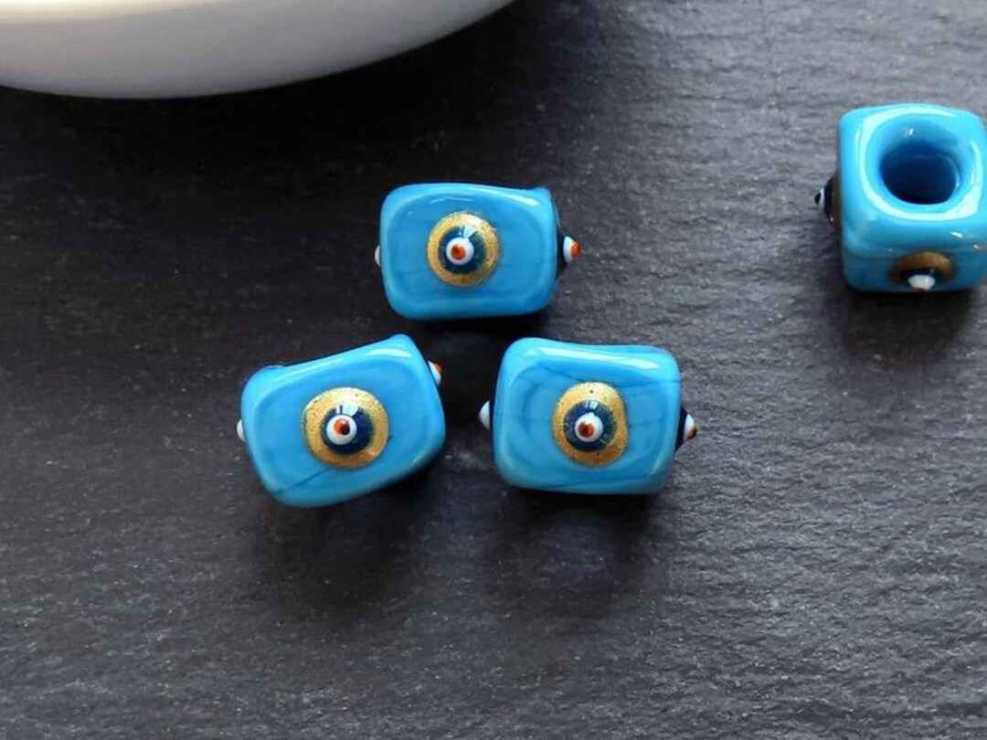 Turquoise Blue Square Evil Eye Beads, Protective Turkish Nazar Amulet ...