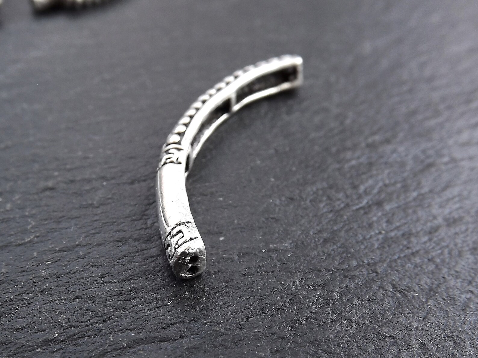 Dotted Bar Bead Silver Curve Bead Silver Tube Spacer Curve - Etsy