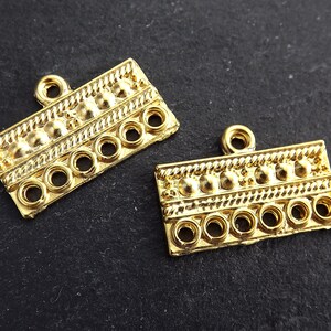 2 Gold Multi Strand Necklace Connector, Dotted Rectangle 6 Hole Strand ...