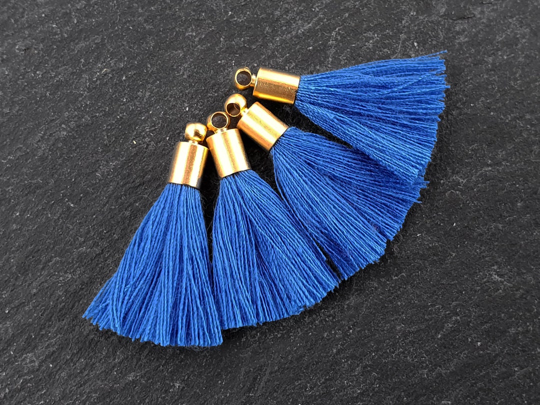 Mini Blue Tassels, Cobalt Blue, Cotton Tassel Charms, Earring Tassel ...