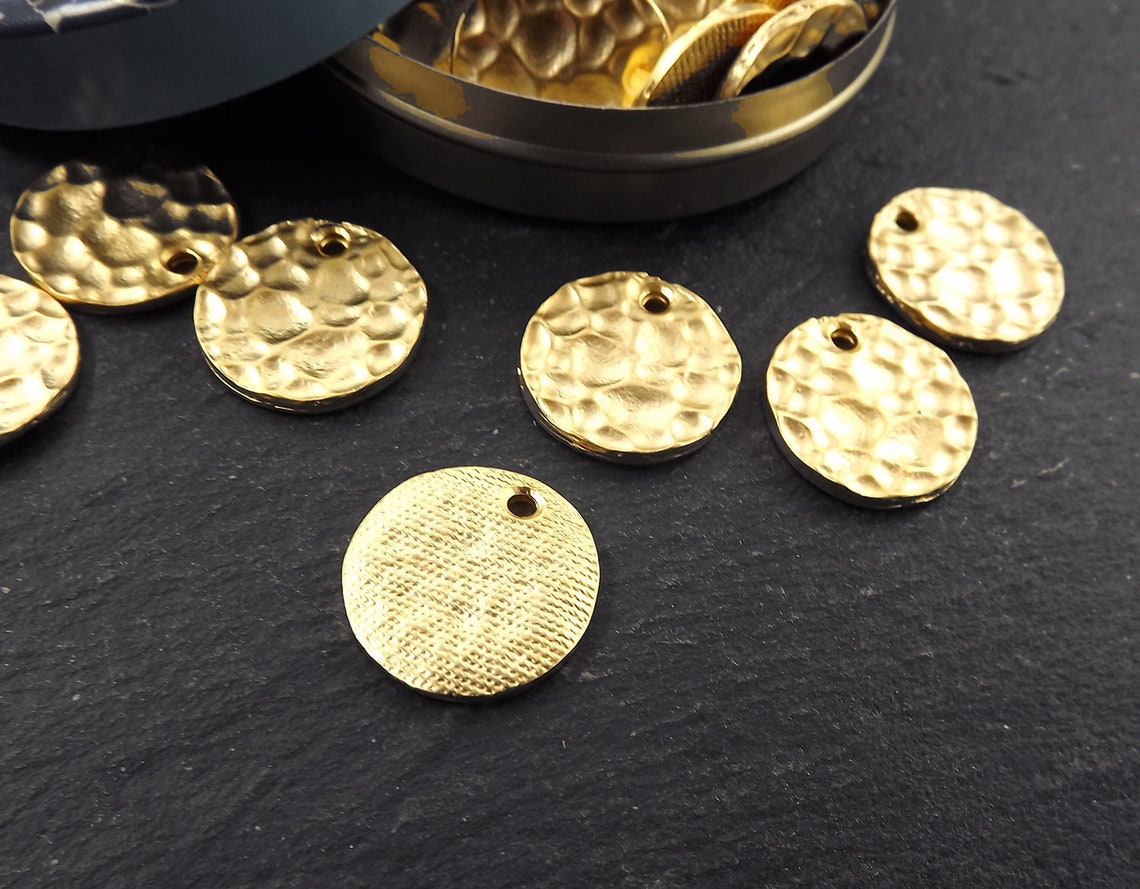 Gold Hammered Round Disc Charm Pendants Hammered Charms Gold - Etsy
