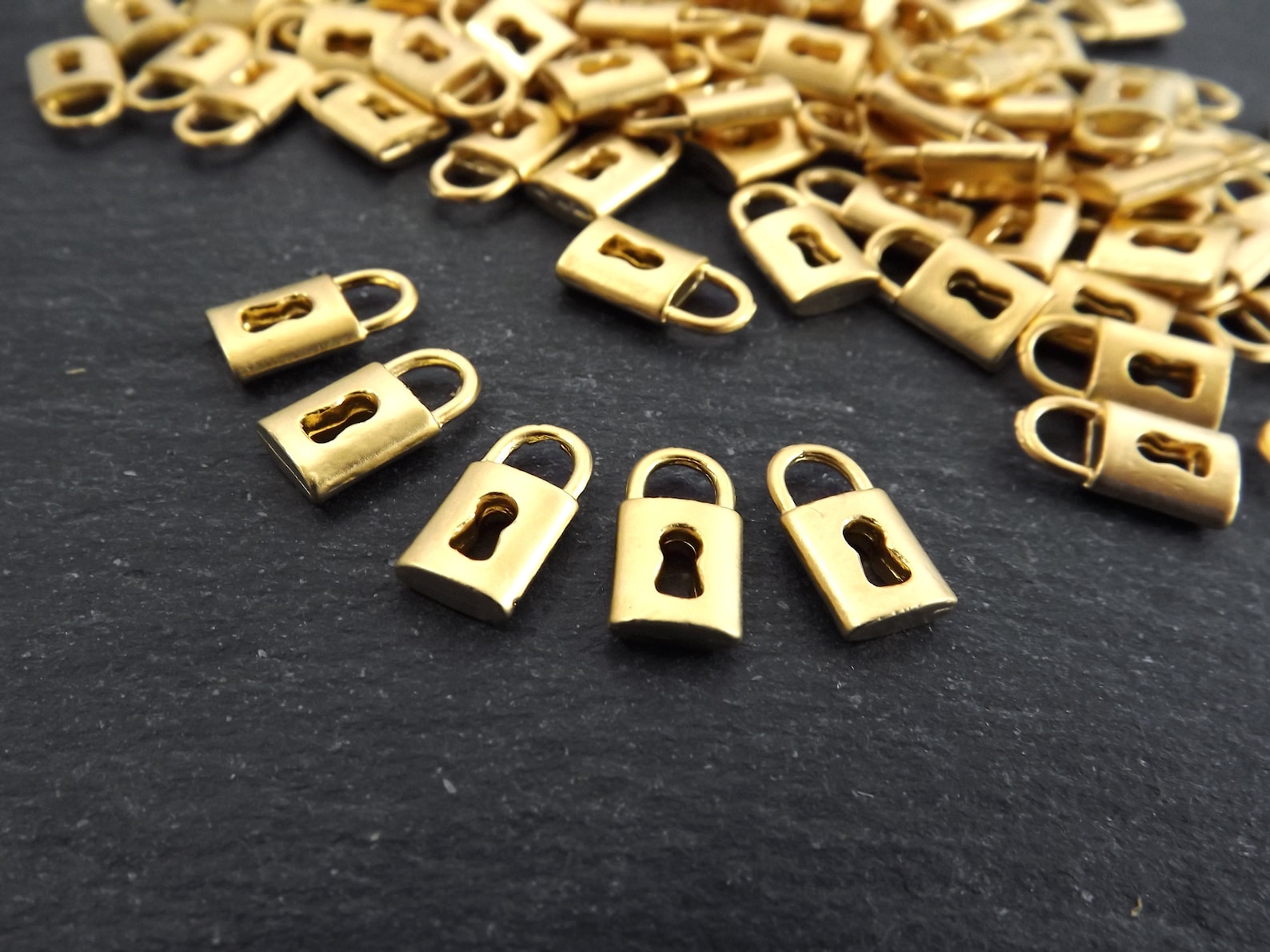 8 Mini Gold Padlock Charm Pendants, Keyhole Lock Dangle Charms, 22k ...