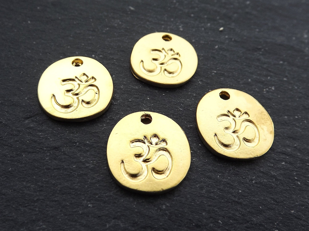 OM Charms, Small Om Pendant, Om Aum Symbol, Coin Disc Charms, Yoga ...