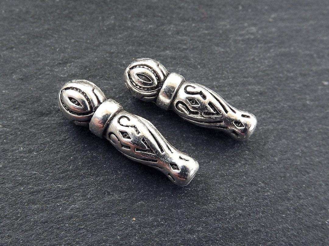 Long Silver Tube Beads, Oriental Prayer Beads, Rosary Beads, Ending ...