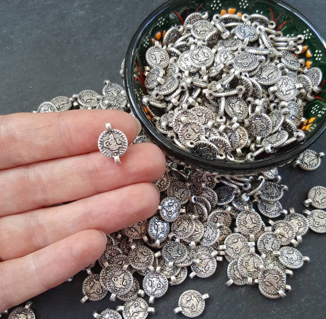 Dotted Rim Tughra Round Replica Coin Charm Connectors Matte Antique ...