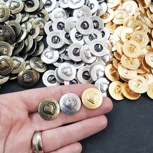 3 Rustic Metal Heart Buttons Matte Antique Silver Plated - Round Silver ...