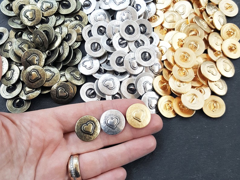 3 Rustic Metal Heart Buttons Matte Antique Silver Plated | Etsy