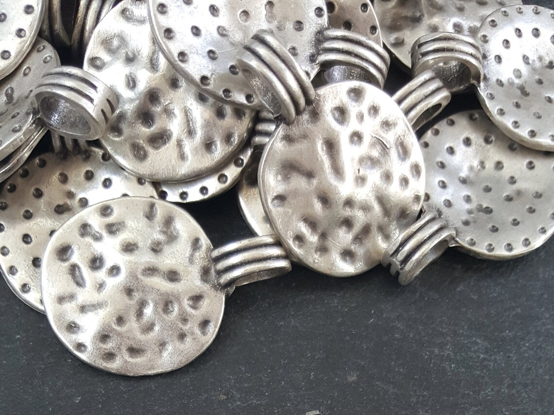 Hammered Dimple Disc Pendant Ethnic Tribal Round Matte Antique Silver ...