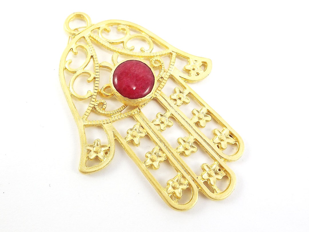 Extra Large Hamsa Hand of Fatima Pendant Smooth Red Jade - 22k Matte ...