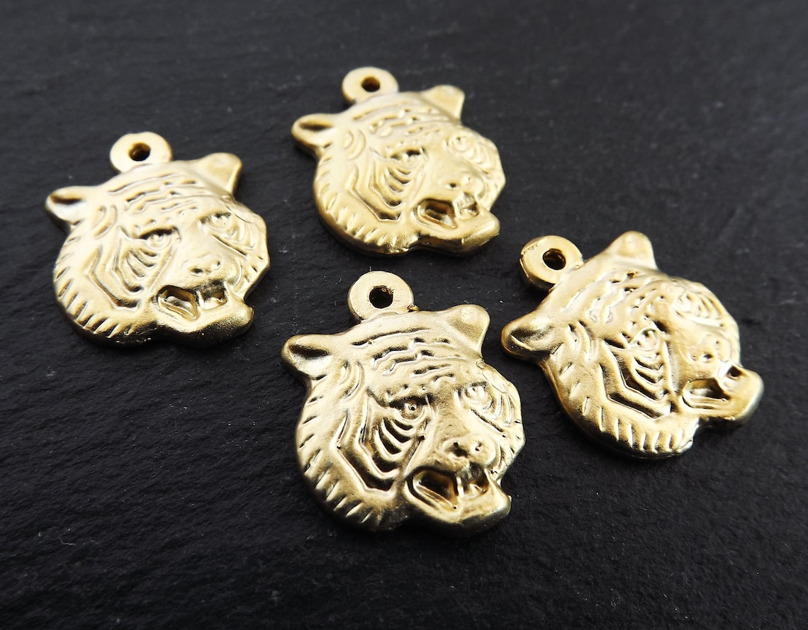 Gold Tiger Charms Tiger Pendant Fierce Tiger Face Tiger - Etsy