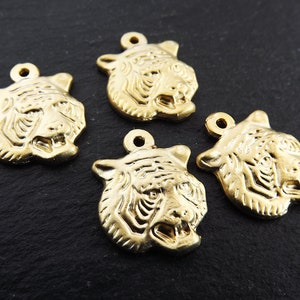 Gold Tiger Charms, Tiger Pendant, Fierce Tiger Face, Tiger Head Charm ...