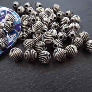 Corrugated Bead, Round Silver Bead, Ribbed Bead, Large Round Bead ...