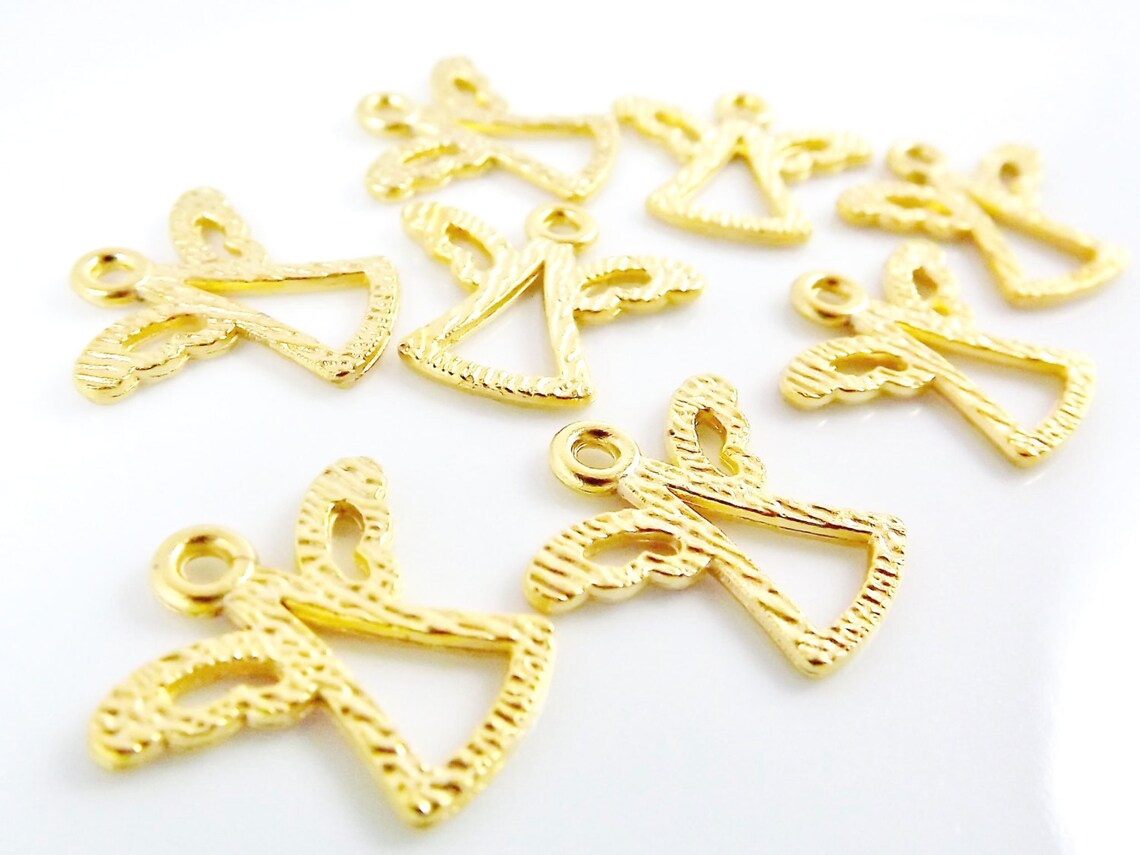 8 Mini Textured Angel Charms - 22k Matte Gold Plated - Etsy