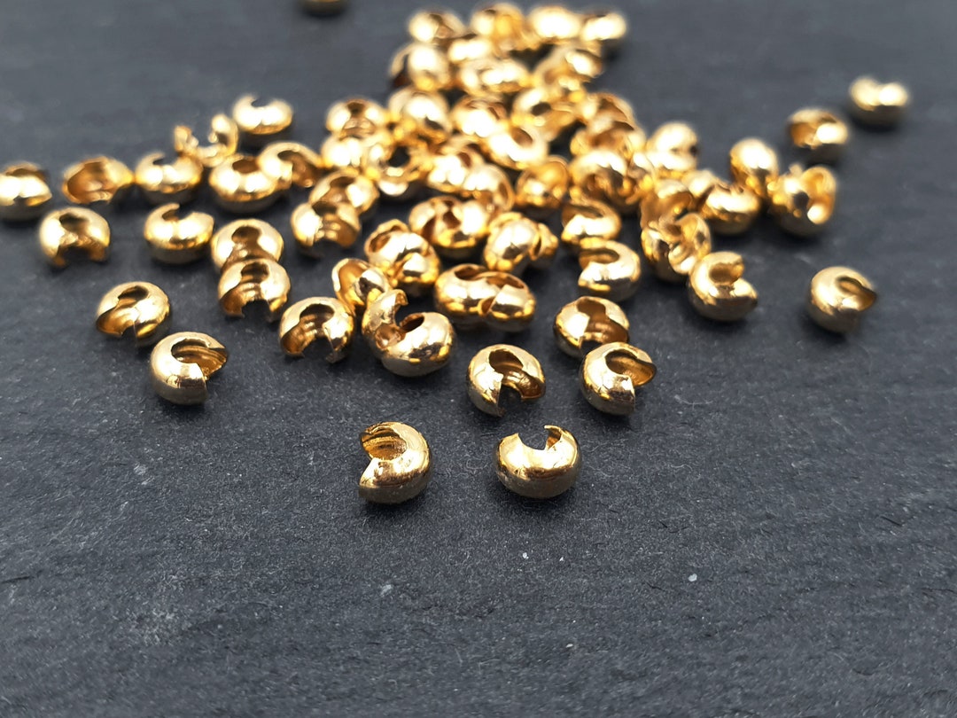 3mm Crimp Bead Knot Covers, Cover Ends, Non Tanrish Shiny 22k Gold ...