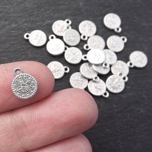20 Mini Replica Round Coin Charms - Matte Silver Plated - Etsy