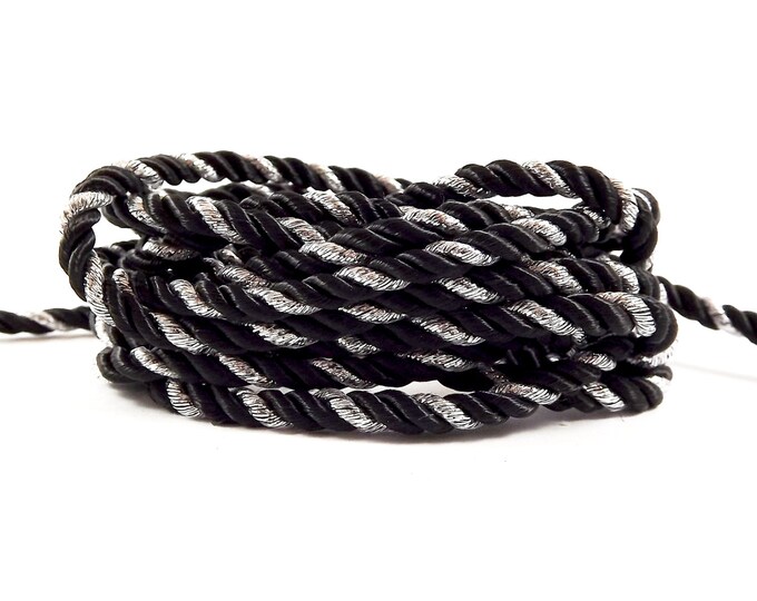 3.5mm Black Metallic Silver Twisted Rayon Satin Rope Silk Braid Cord 3 ...