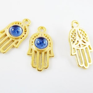 3 Small Ornate Hamsa Hand of Fatima Charms - Translucent Blue Glass ...
