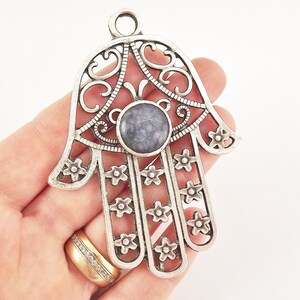 Extra Large Hamsa Hand of Fatima Pendant Round Slate Gray Jade - Etsy