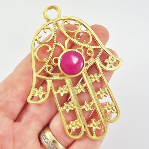 Extra Large Hamsa Hand of Fatima Pendant Smooth Virtual Pink Jade 22k ...