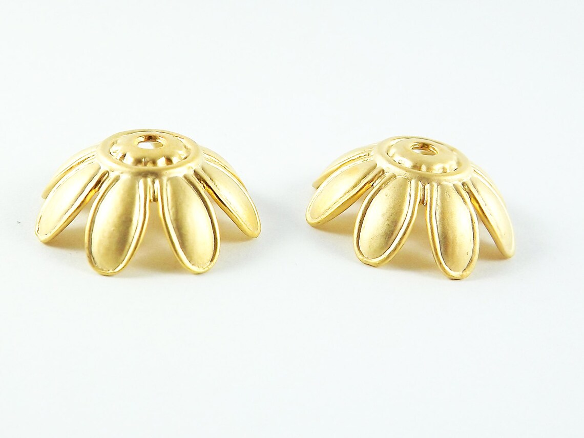 2 Large 25mm Flower Petal 22k Matte Gold Pltated Round Beadcap - Etsy